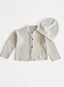 Ivory Knit Baby Cardigan & Hat Set | Organic Cotton Sweater | Timo & Violet