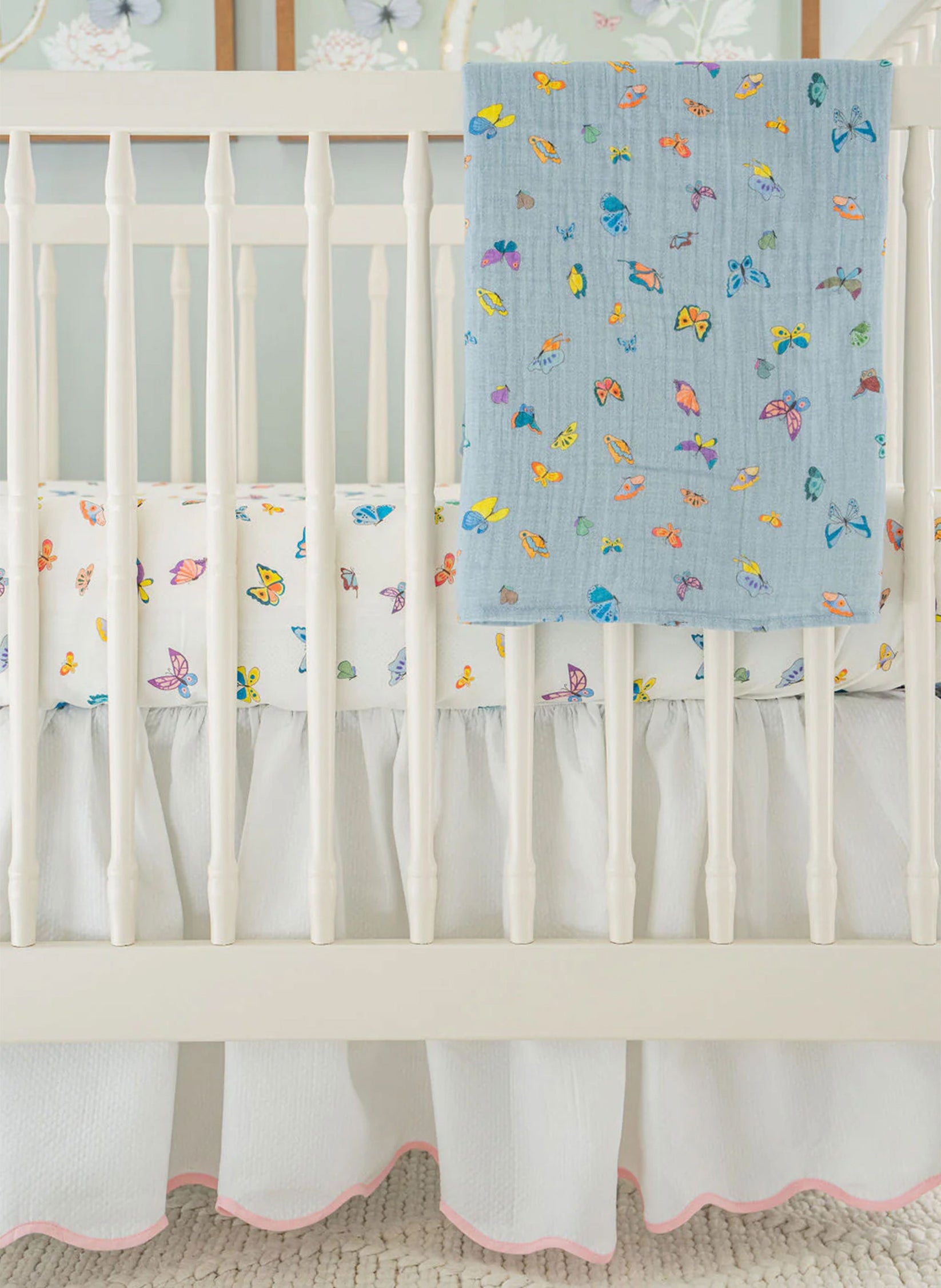 Organic Cotton Shawl Blanket - Blue Madame Butterfly | Timo & Violet